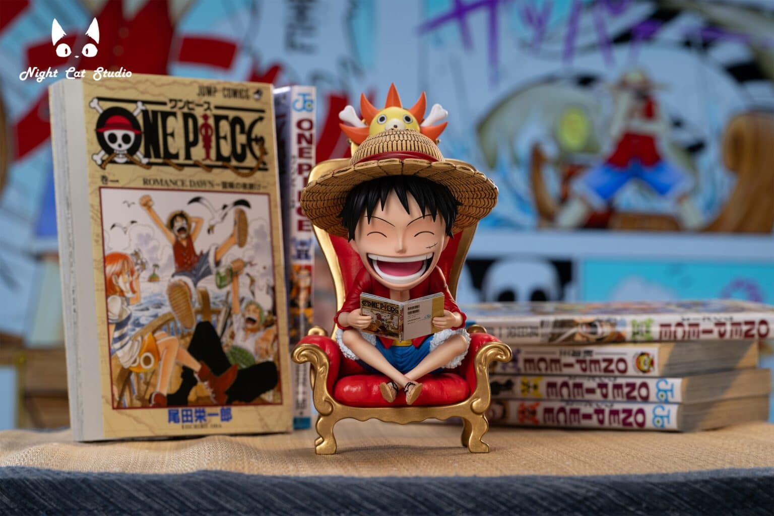 One Piece Night Cat Studio Reading Luffy Resin Statue - Kaioland