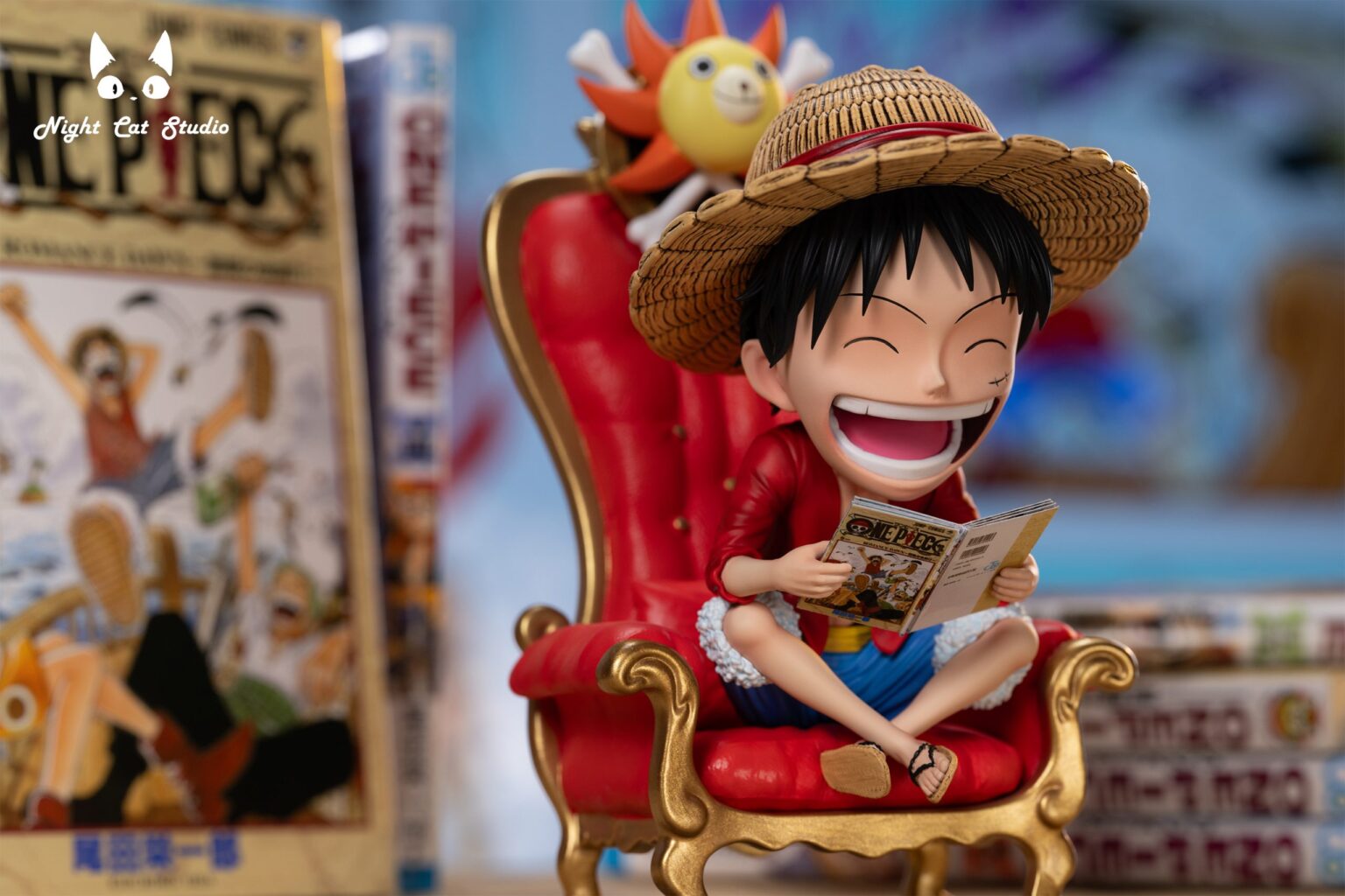 One Piece Night Cat Studio Reading Luffy Resin Statue - Kaioland