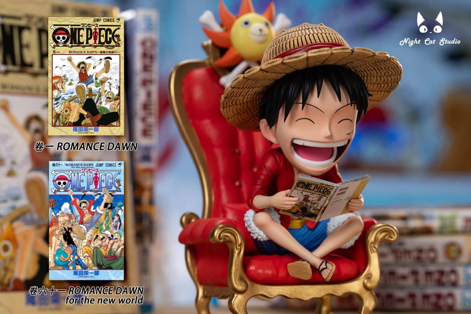 One Piece Night Cat Studio Reading Luffy Resin Statue - Kaioland